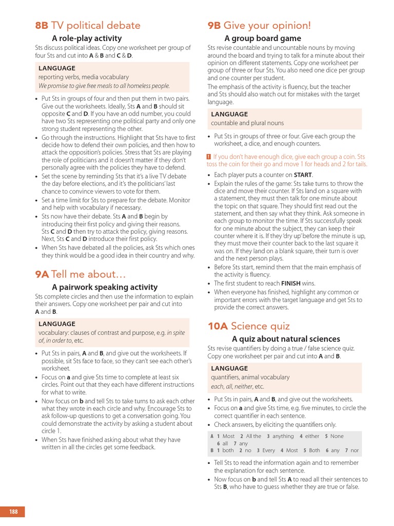 8B TV Political Debate 9B Give Your Opinion!: A Role-Play Activity A Group Board Game | PDF ...