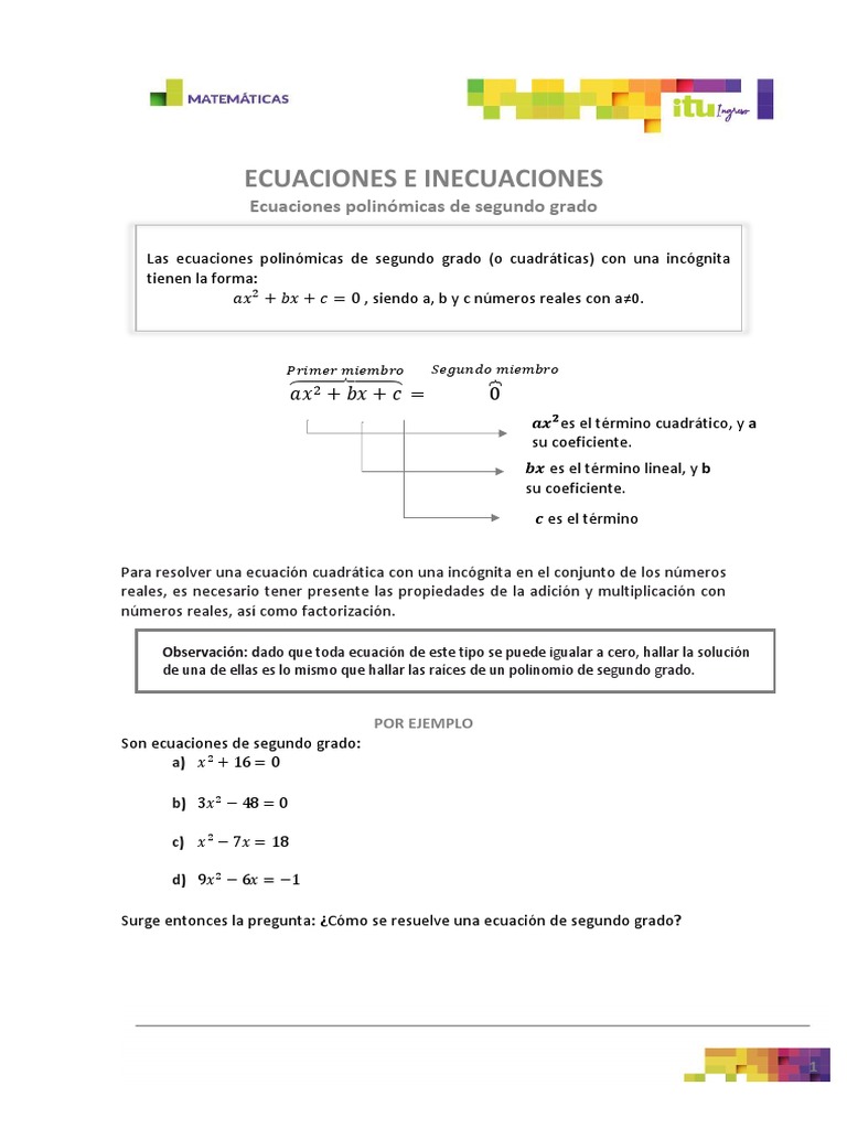 7-EC CUADRATICAS | PDF | Ecuación cuadrática | Ecuaciones