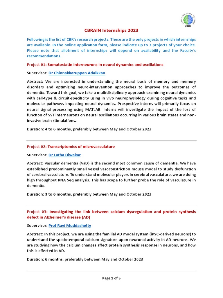 CBRAIN Internships 2023 - Available Projects | PDF