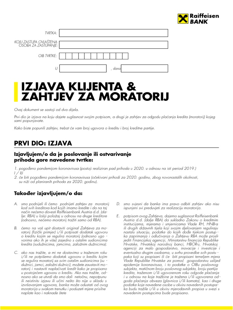 Zahtjev Za Moratorij - Poslovni | PDF
