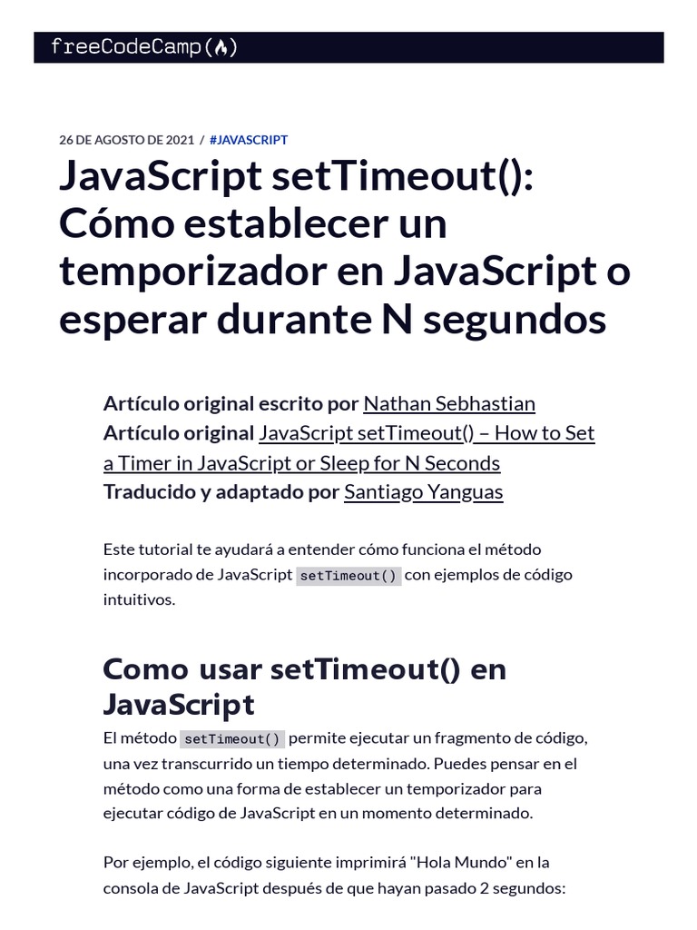 Javascript Settimeout : Cómo Establecer Un Temporizador en Javascript O Esperar Durante N ...