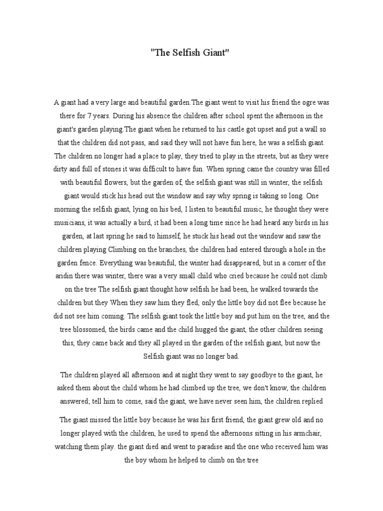 The Selfish Giant Resumen | PDF