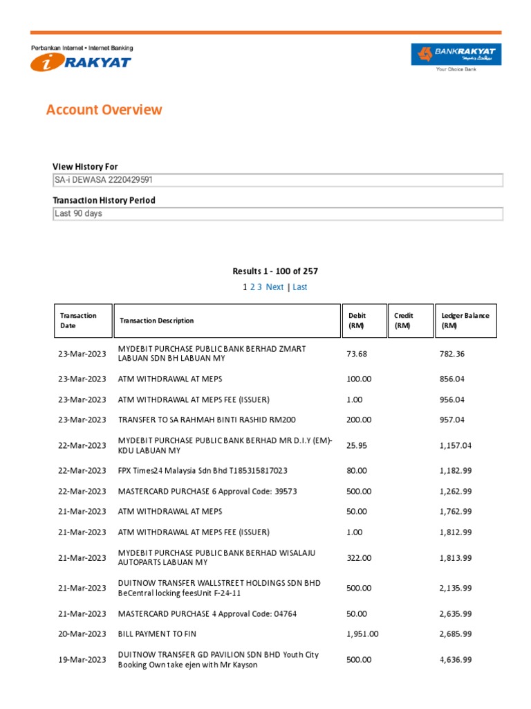 Account Overview: View History For Transaction History Period | PDF ...