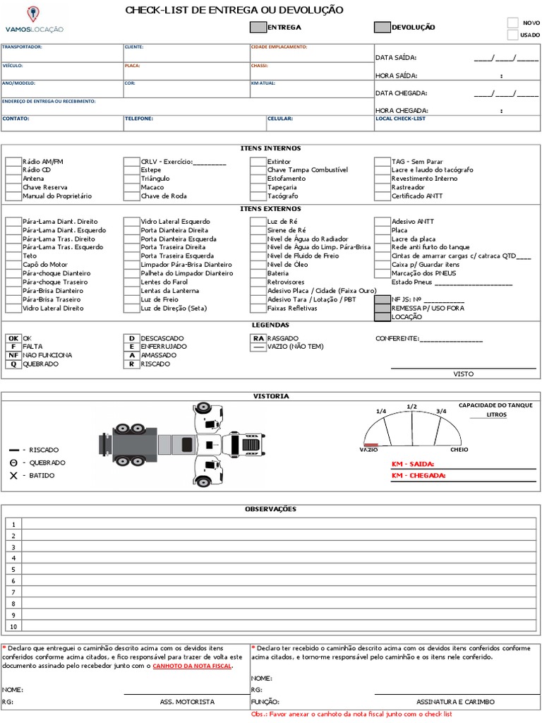 Check-list de entrega ou devolução de veículo | PDF | Veículo ...