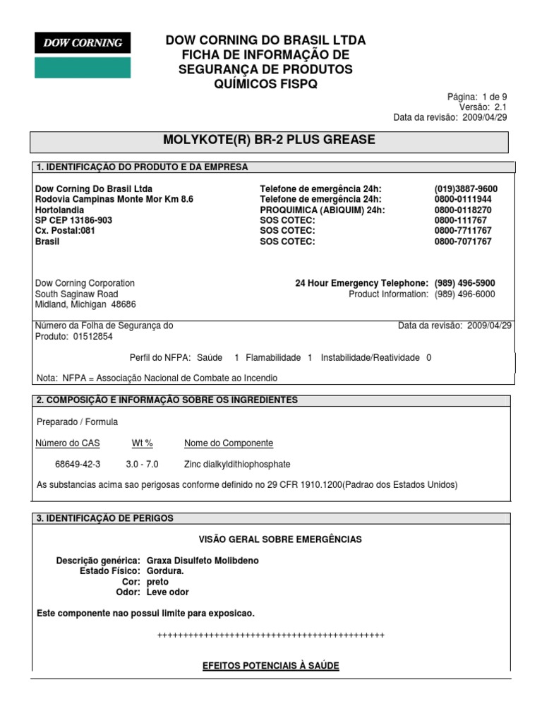 Molykote BR 2 Plus Fispq | PDF | Química | Água