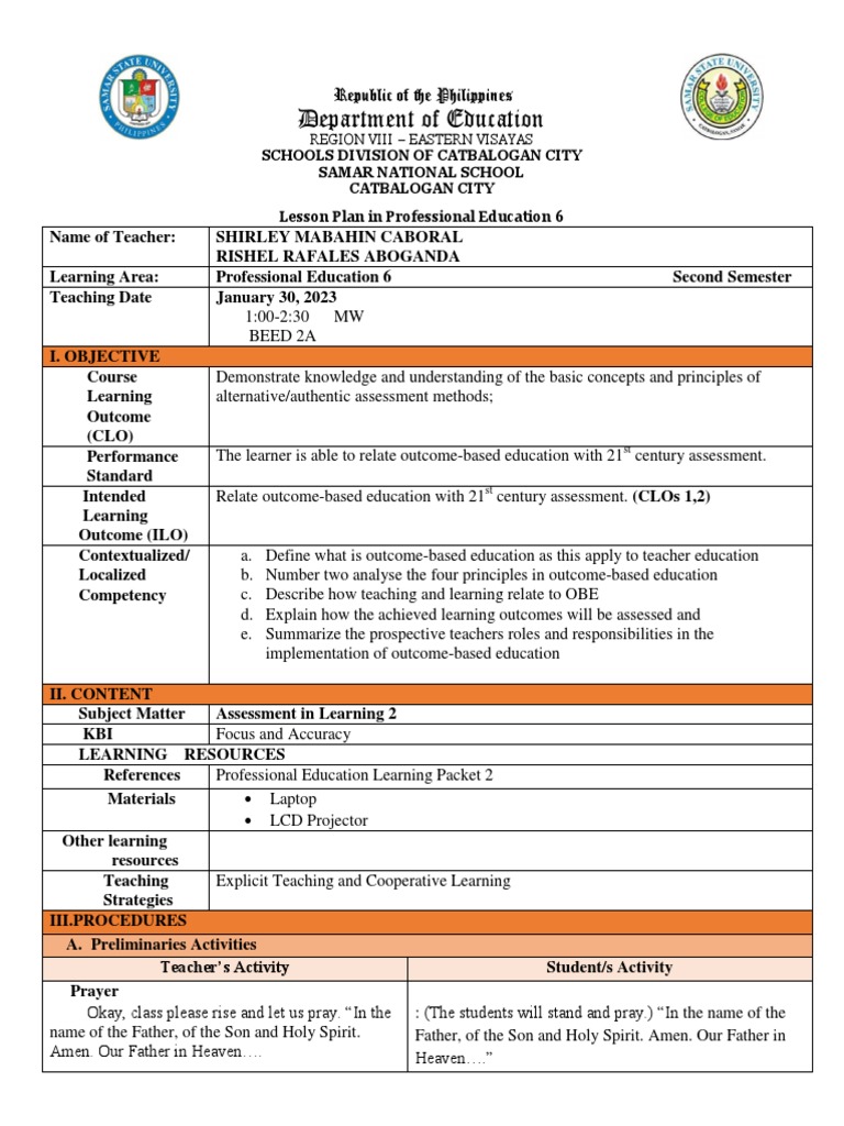 Prof Ed 6 DLP - 1.3 Obe | PDF | Educational Assessment | Curriculum