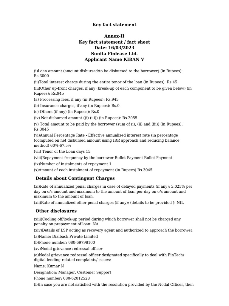 Key Fact Statement Annex-II Key Fact Statement / Fact Sheet Date: 16/03 ...