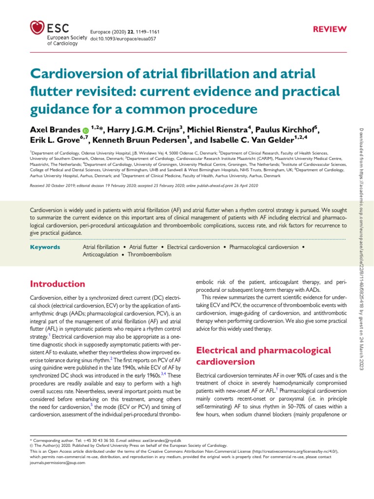 Cardioversion of Atrial Fibrillation and Atrial Flutter Revisited ...