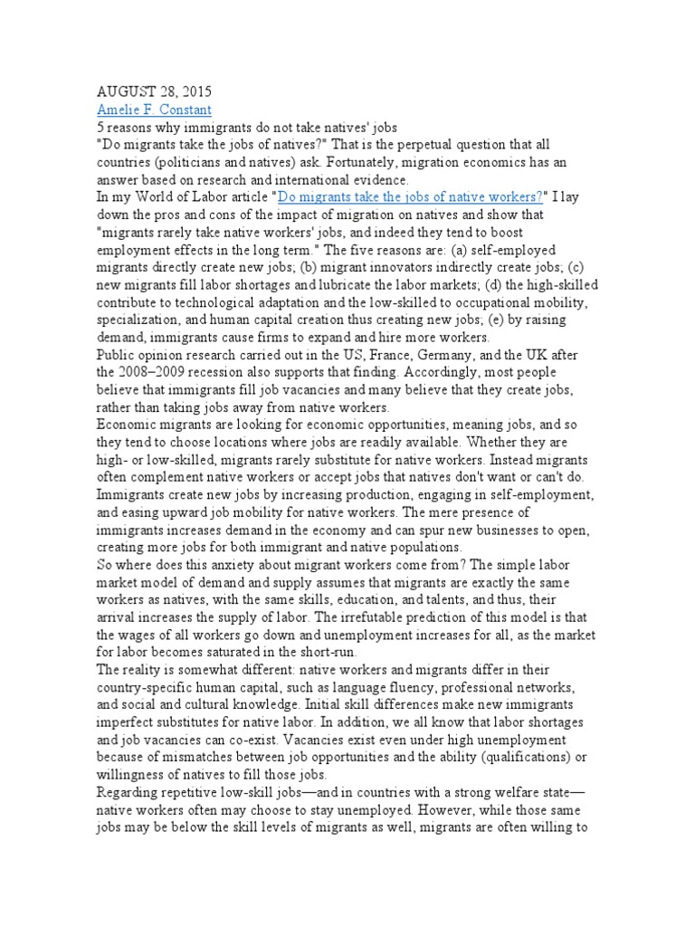 Reading Practice | PDF | Immigration | Labour Economics