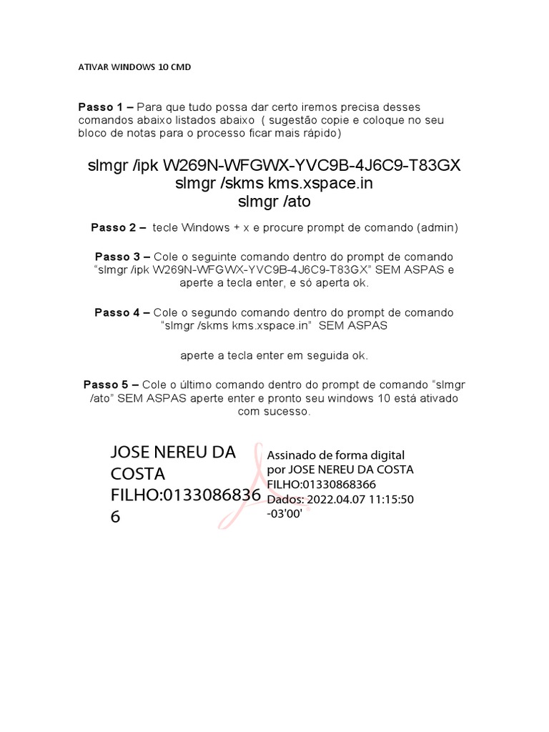 Ativar Windows 10 CMD | PDF | Computadores