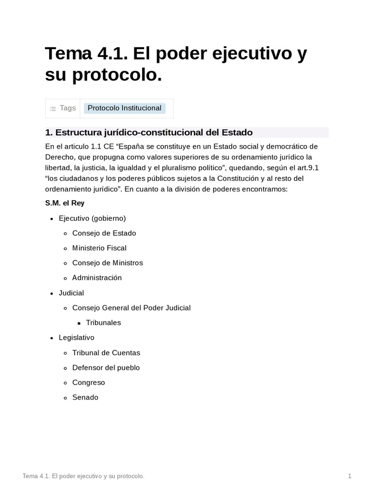 Tema 4.1. El Poder Ejecutivo y Su Protocolo. | PDF | Ministerio (Departamento de Gobierno ...