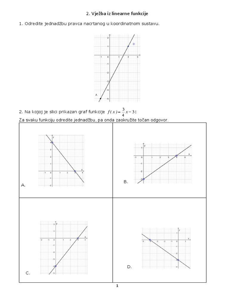 Vježba Iz Linearne Funkcije | PDF