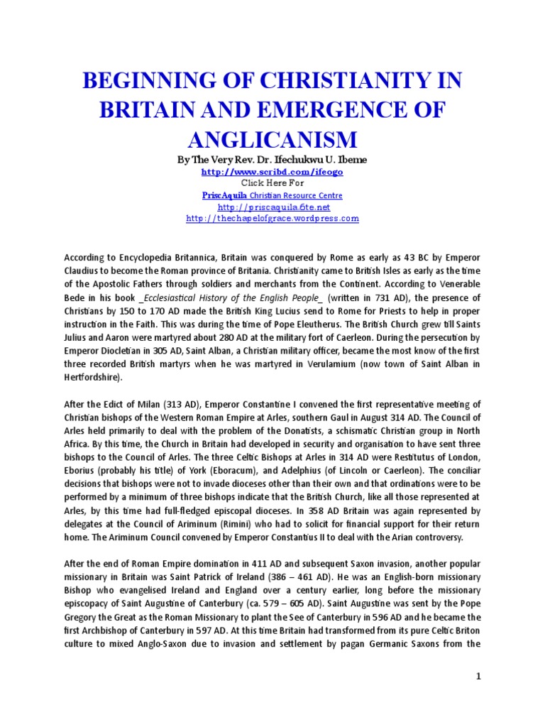 Beginning of Christianity in Britain and Emergence of Anglicanism | PDF ...