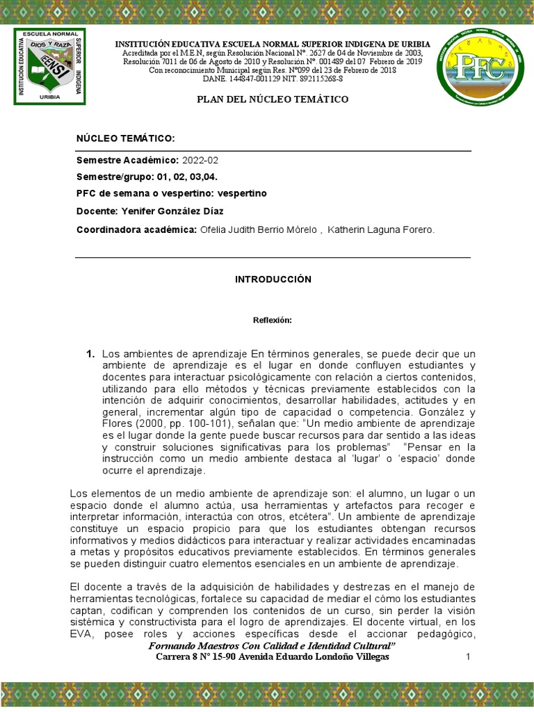 Plan del Núcleo Temático Educativo | PDF | Enseñando | Maestros