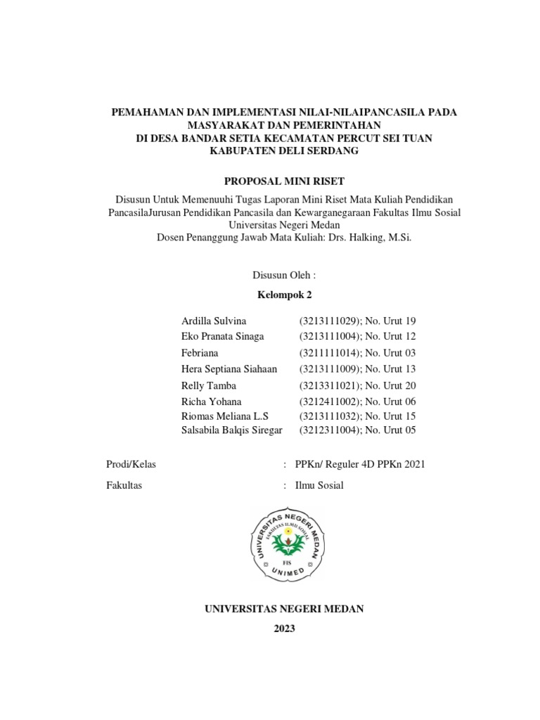 Proposal Mini Riset Kel 2 Pend - Pancasila-1 | PDF