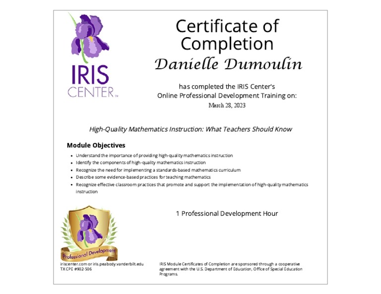 Edc 362 - Iris PD Certificate | PDF