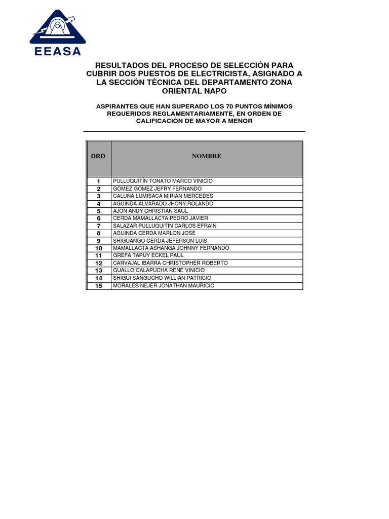Publicacion Resultados Electricista Dzon | PDF