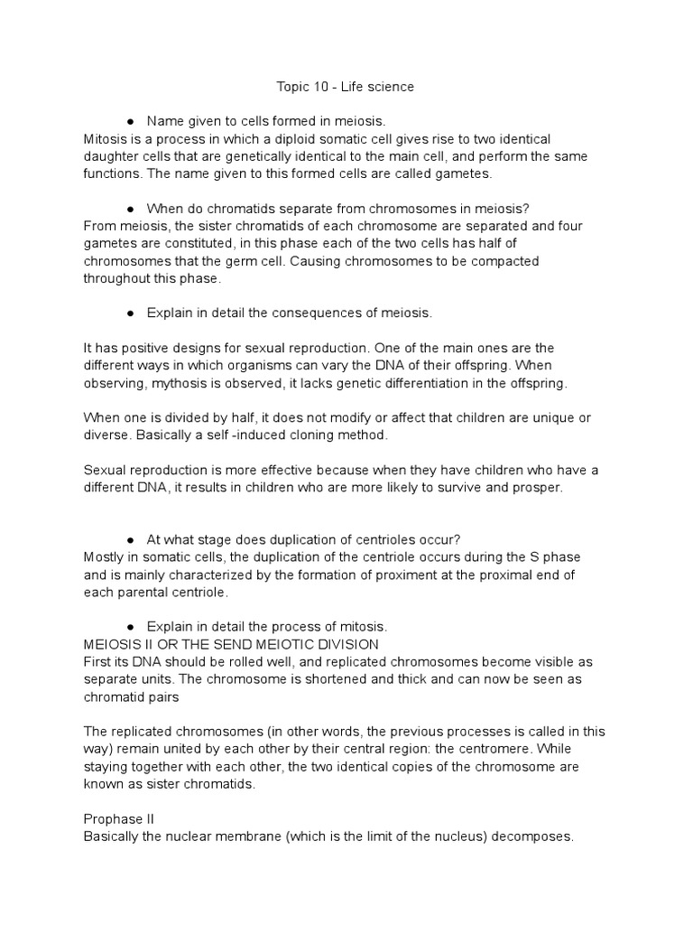 Life Science Topic 10 | PDF | Meiosis | Mitosis