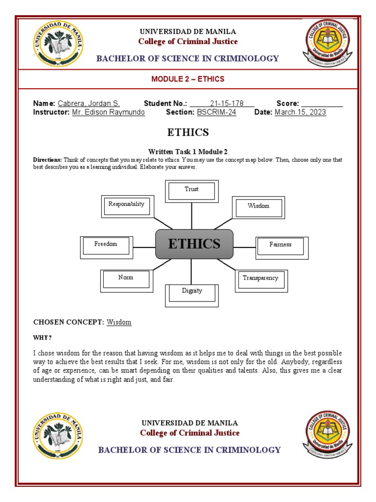 Crim24 Ethics Task 1 | PDF | Reason | Wisdom