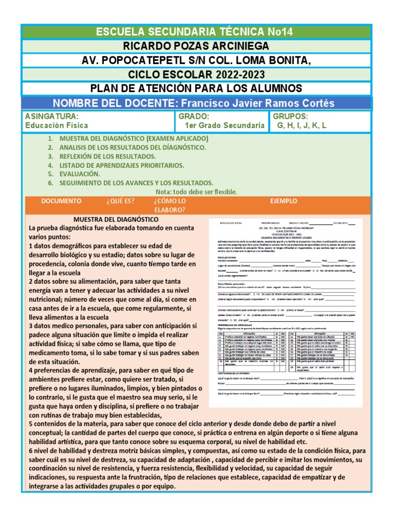 FICHA PLAN DE ATENCIÓN PARA LOS ALUMNOS Plan 1er Grado 2022-2023 | Descargar gratis PDF | Evaluación