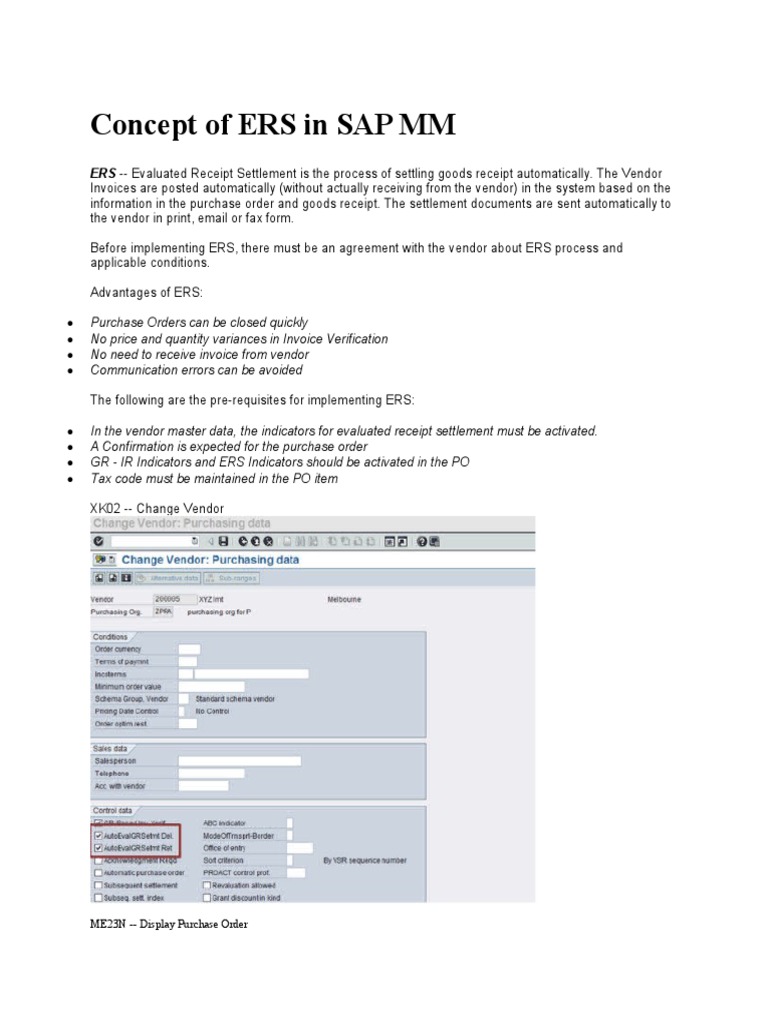 Concept of ERS in SAP MM | Download Free PDF | Receipt | Invoice