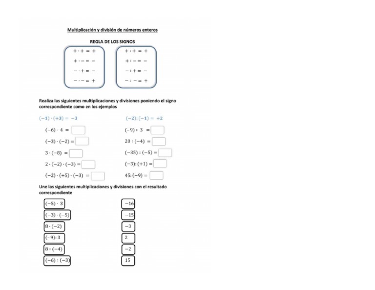 Multiplicacion y División de Enteros | PDF