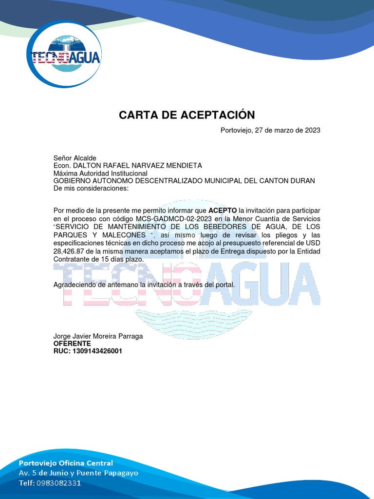 Carta de Aceptacion | PDF