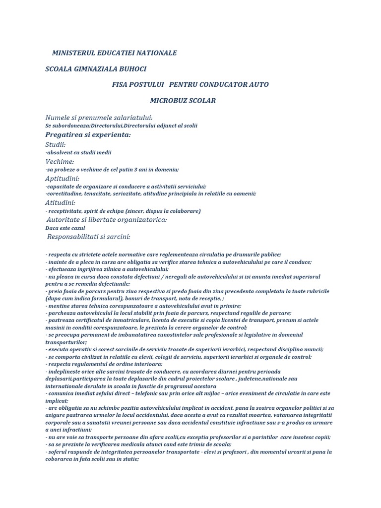 Fisa Post Sofer Bun | PDF