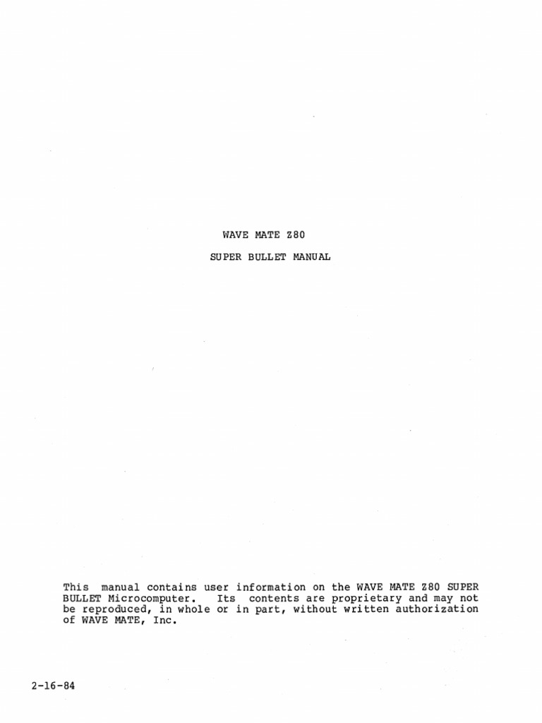 Wave Mate Z80 Super Bullet Manual Feb84 | PDF | Input/Output | Computer ...