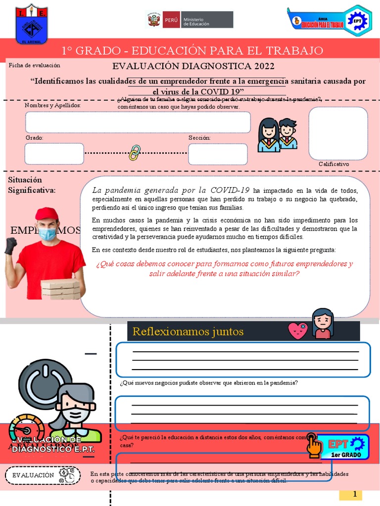 Evaluacion Diagnostica EPT - CICLO - VI - 1° | PDF | Evaluación | Iniciativa empresarial