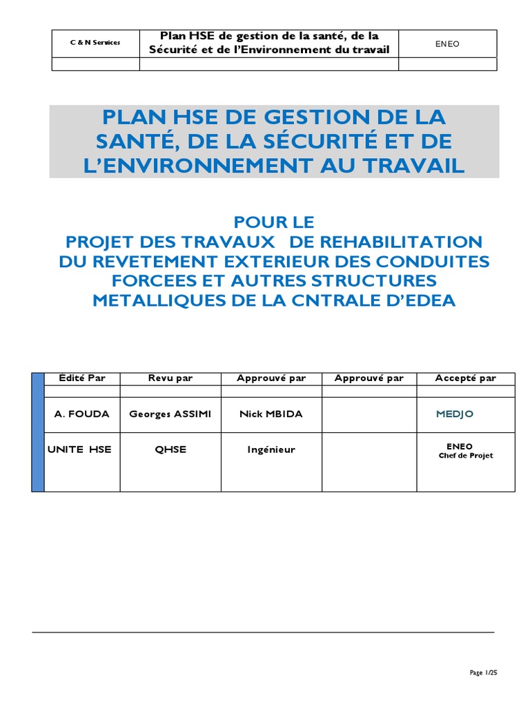 Plan HSE pour le Projet ENEO | PDF | Risque | Sécurité