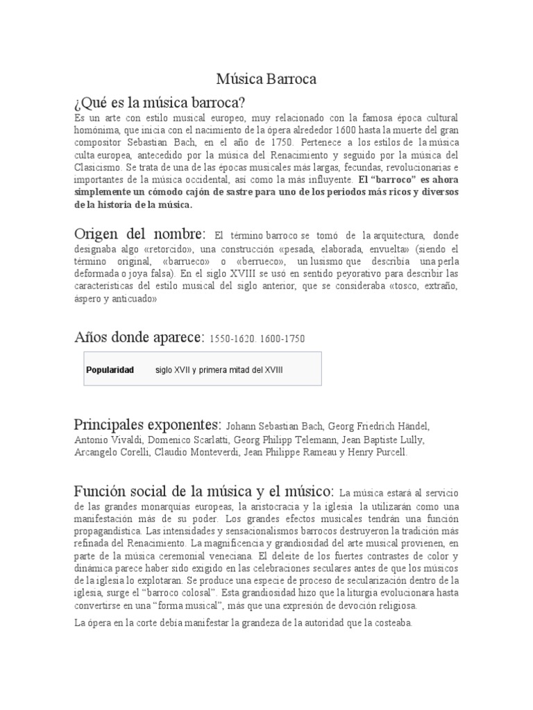 Música Barroca | PDF | Musica barroca | Ópera