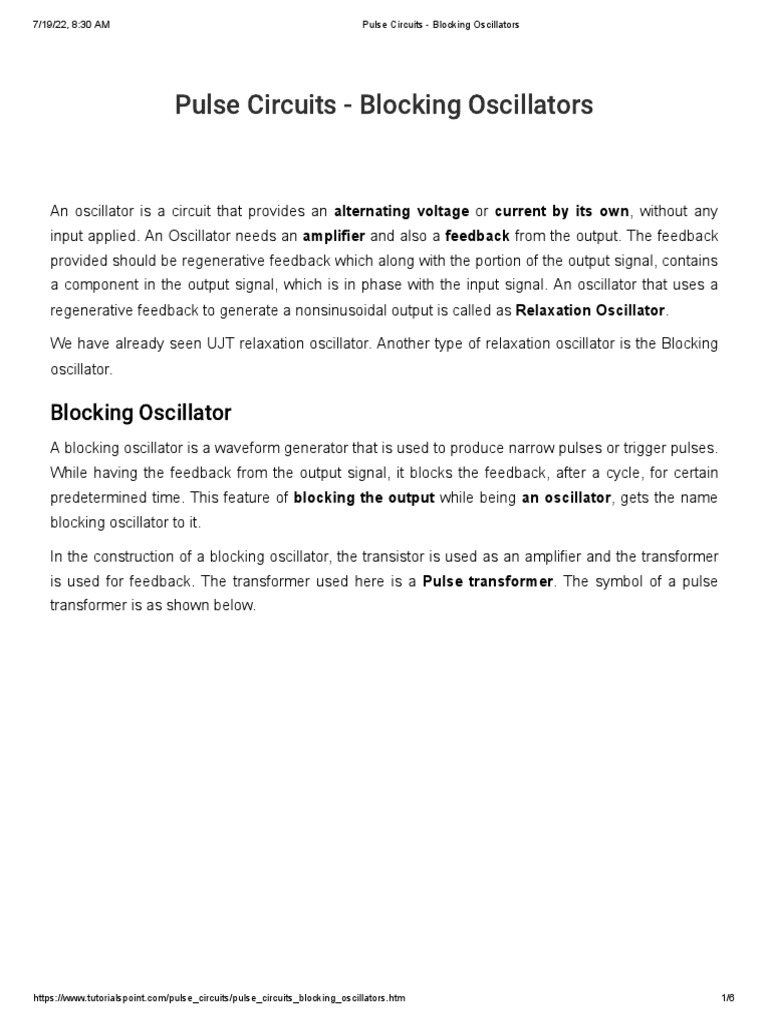 Pulse Circuits - Blocking Oscillators | PDF | Electronic Oscillator ...