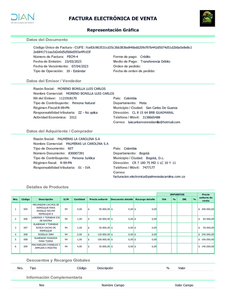 Ejemplo Factura de Venta | PDF | Factura | Contabilidad