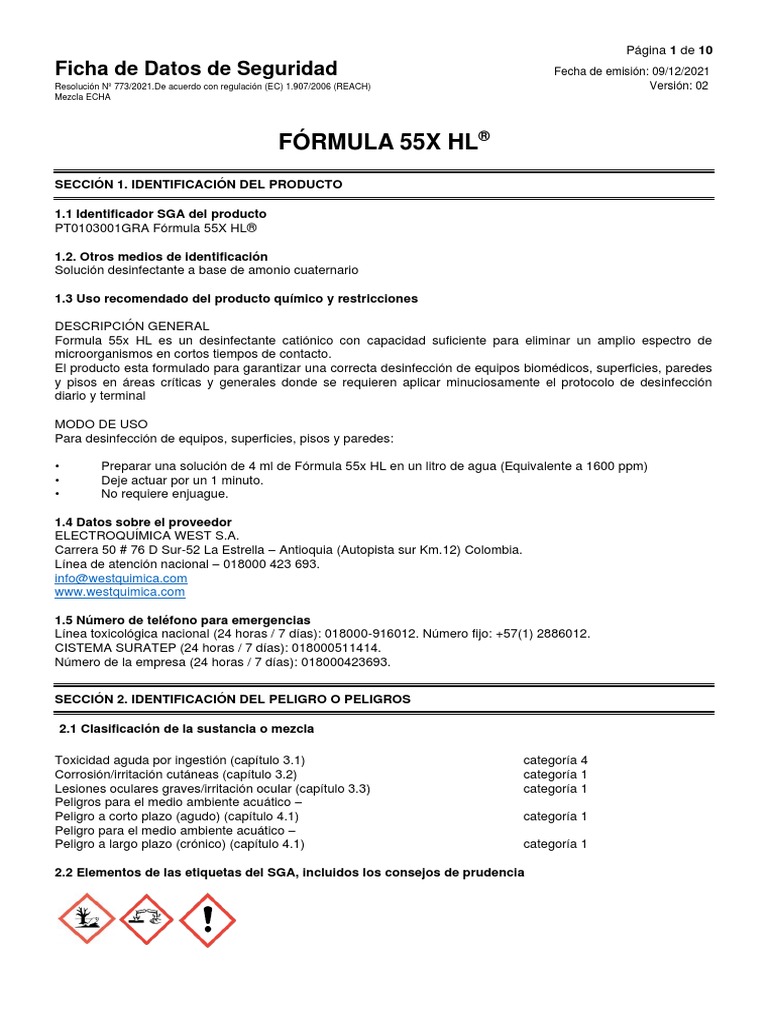 Fds Sga Fórmula 55X HL Nov 8 2021 GxctrSC27 | PDF | Agua | Toxicología