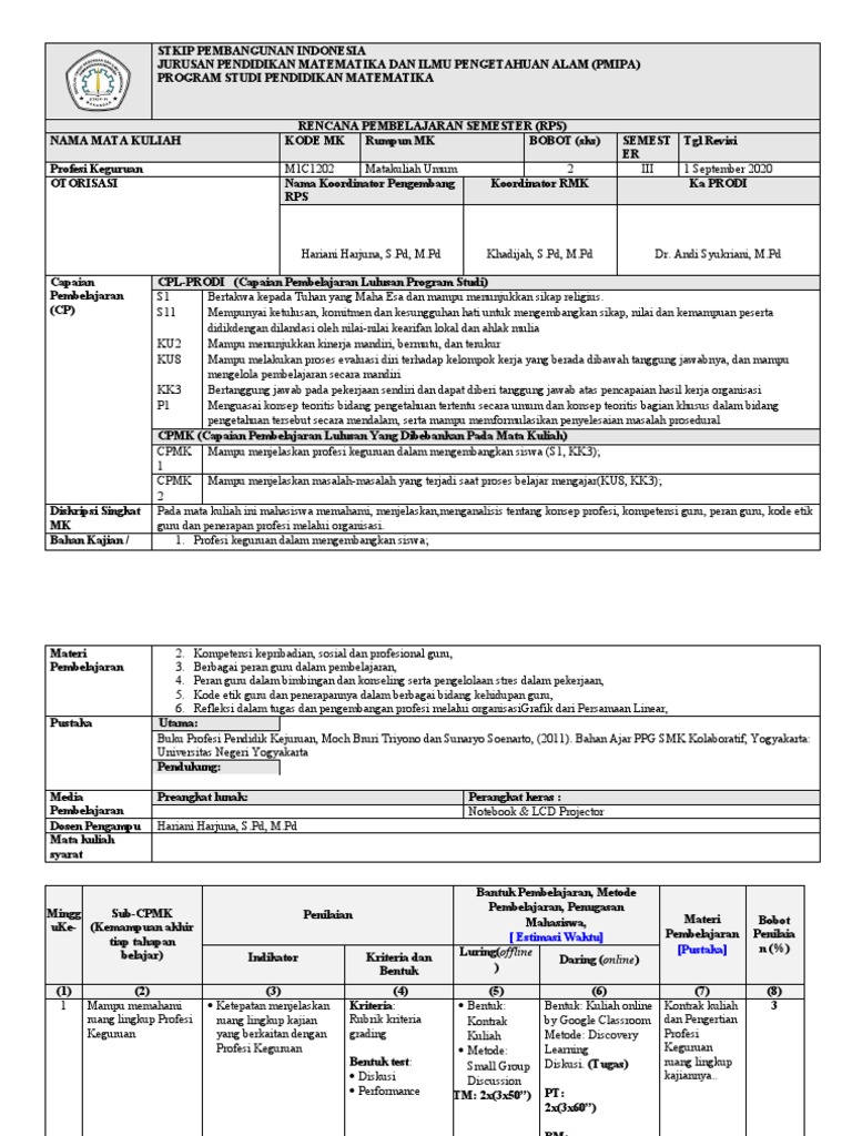 RPS Pendidikan Matematika STKIP | PDF
