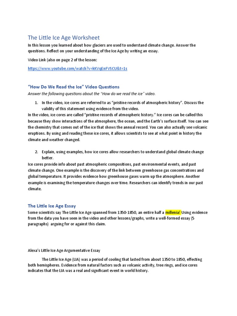 8.05 Little - Ice - Age - worksheetCOMPLETE | PDF | Climate | Ice Age