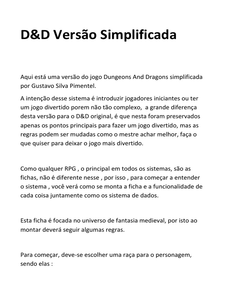 D&D Simplificado para Iniciantes | PDF | Dungeons & Dragons (jogo)