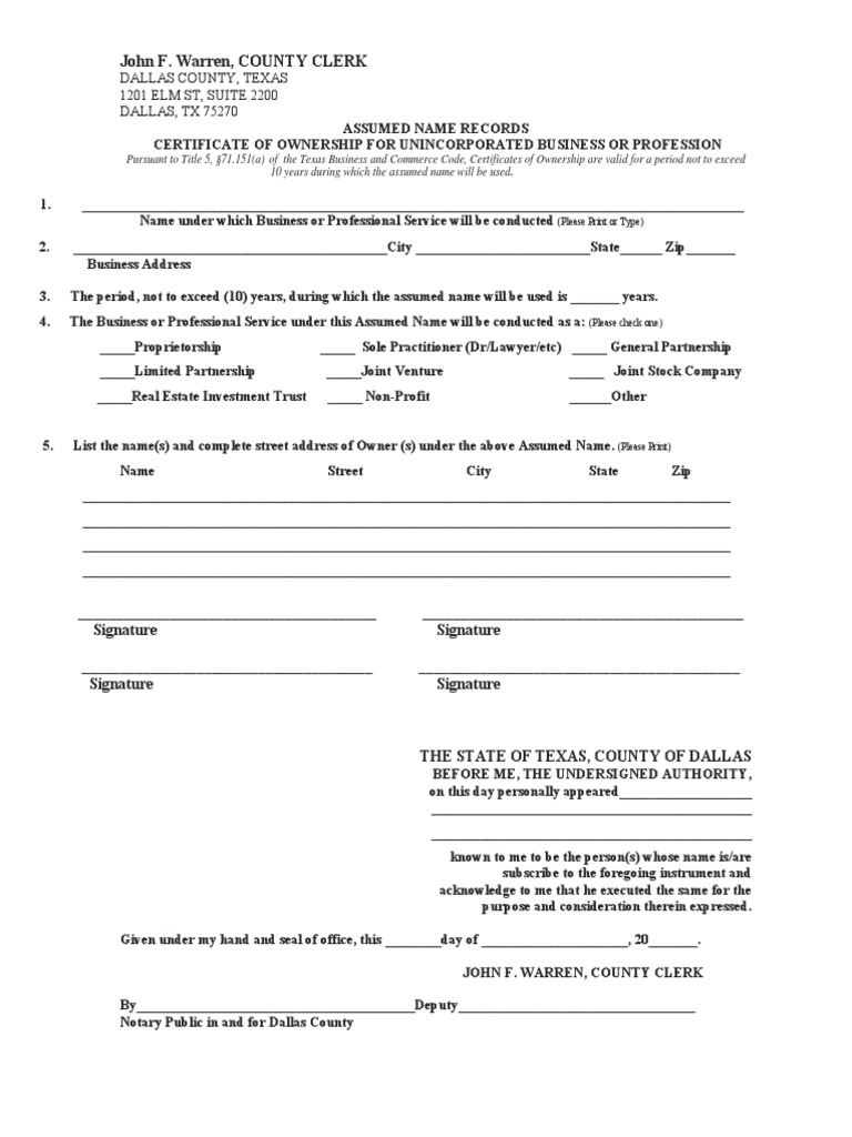 Dallas Cty DBA Form | PDF | Common Law | Economies
