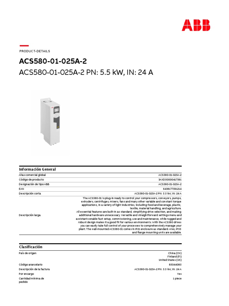 ACS580-01-025A-2: Convertidor de Frecuencia | PDF | Transmisión de ...