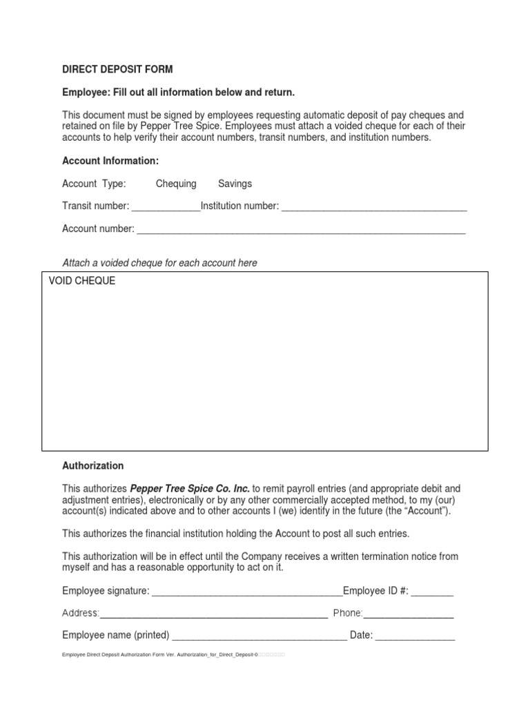 Direct Deposit Authorization Form | PDF | Career & Growth | Business