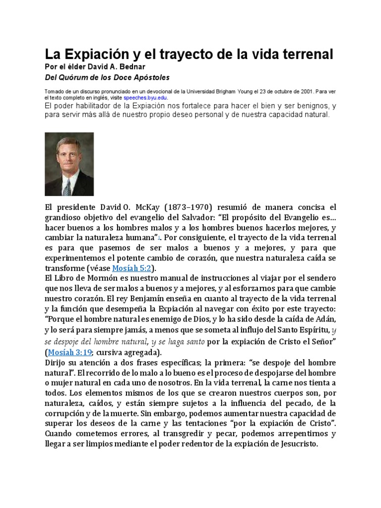 La Expiación y El Trayecto de La Vida Terrenal - E Bednar | PDF ...