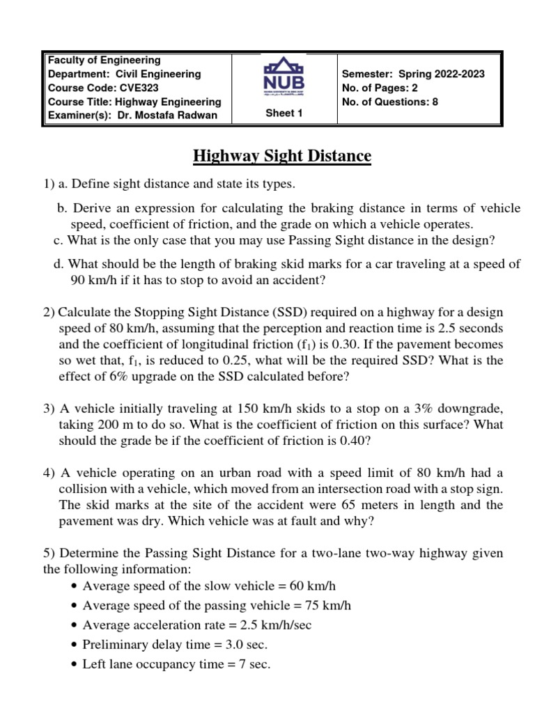 Assignment-No.-1-Sight Distance | PDF