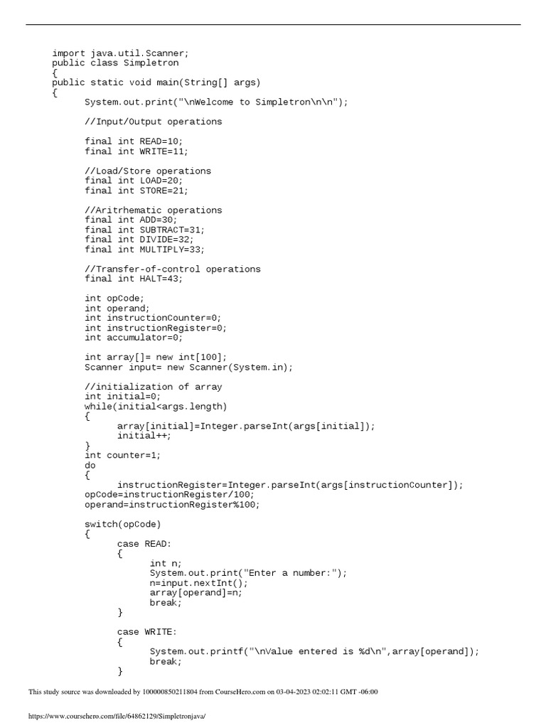 Simpletron Java | PDF | Software Development | Computer Programming