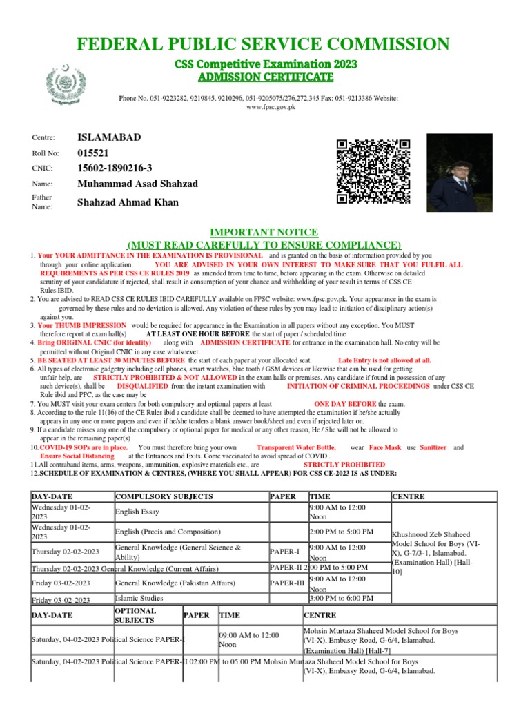 Federal Public Service Commission: CSS Competitive Examination 2023 ...