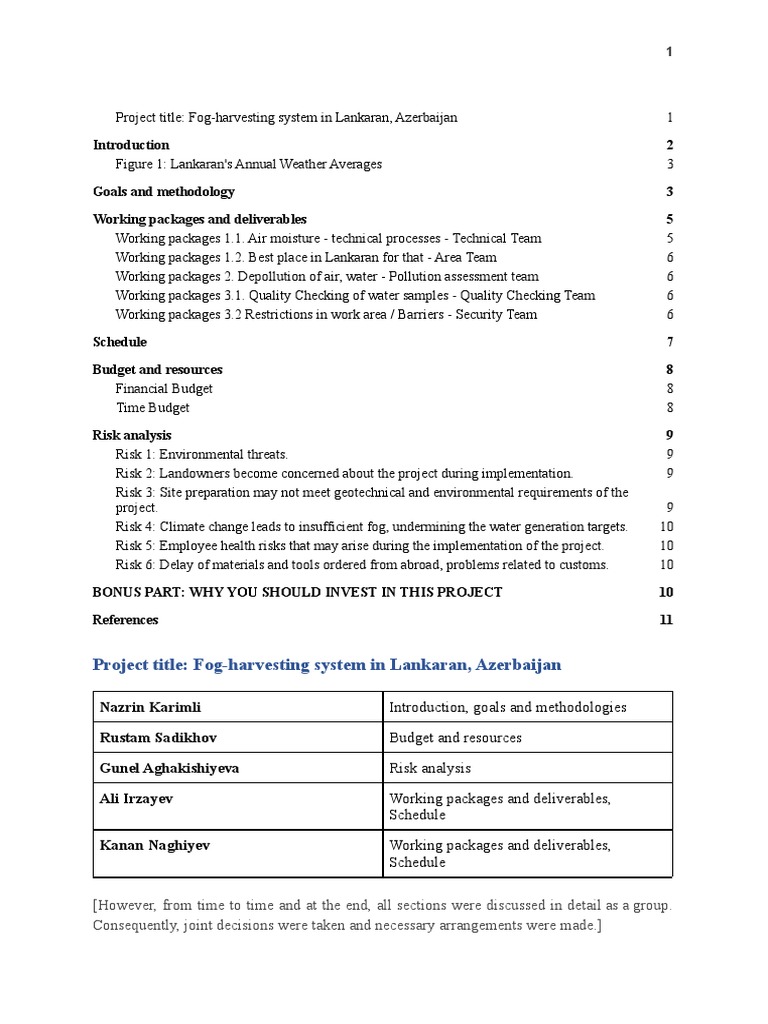 Team1 ProjectProposal | PDF | Water | Risk
