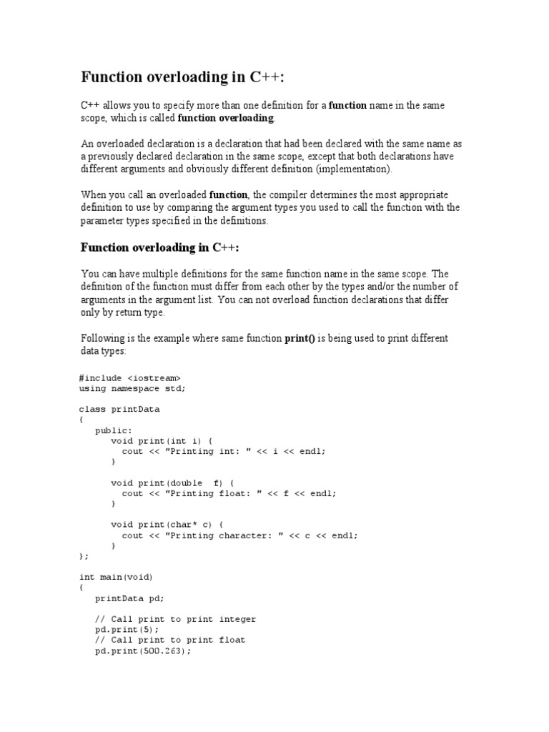 Function Overloading | PDF Function Overloading | PDF