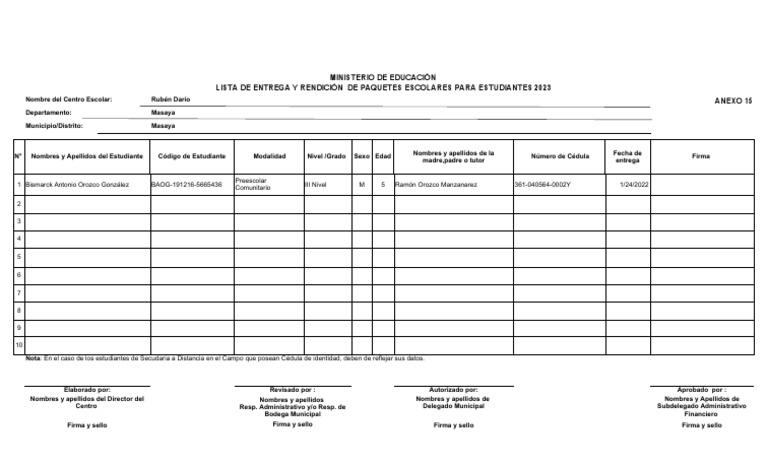 Anexo 15 - Ejemplo de Llenado Lista de Entrega A Protagonistas de Paq ...
