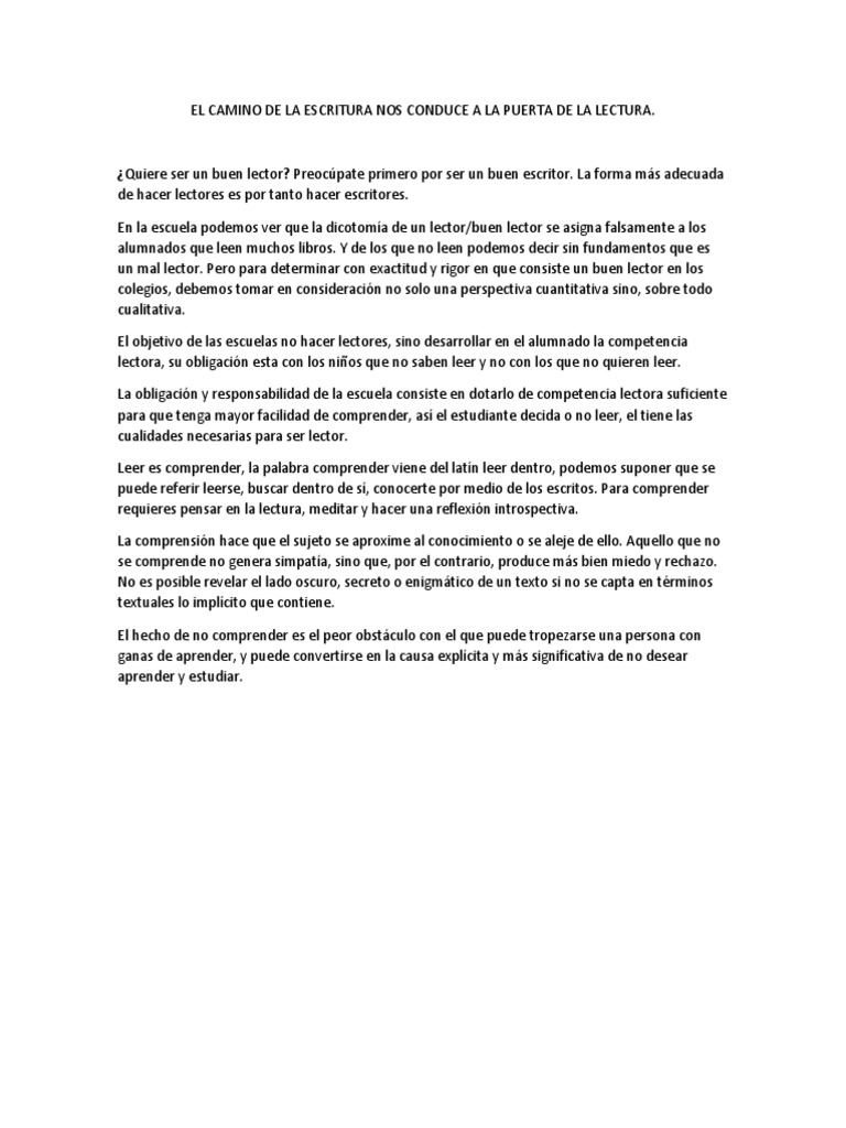 El Camino de La Escritura Nos Conduce A La Puerta de La Lectura | PDF