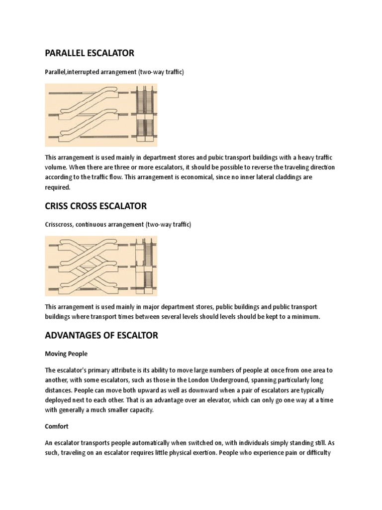 Advantages and arrangements of parallel and crisscross escalators | PDF | Escalator | Land Transport